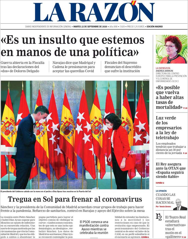 Portada LA RAZON Hoy, edición impresa periódico
