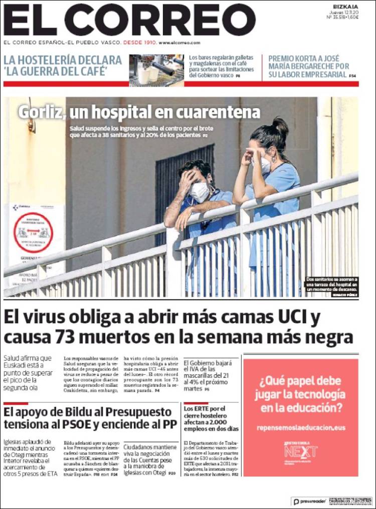 Portada de LA VOZ DE GALICIA Hoy, edición impresa periódico
