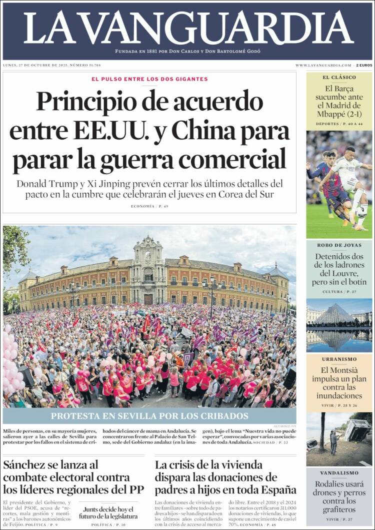 Portada de LA VANGUARDIA Hoy, edición impresa periódico